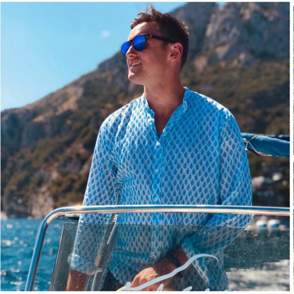 Fitz & Fro | Shirts | Fitz Fro Block Print Collarless Shirt | Poshmark